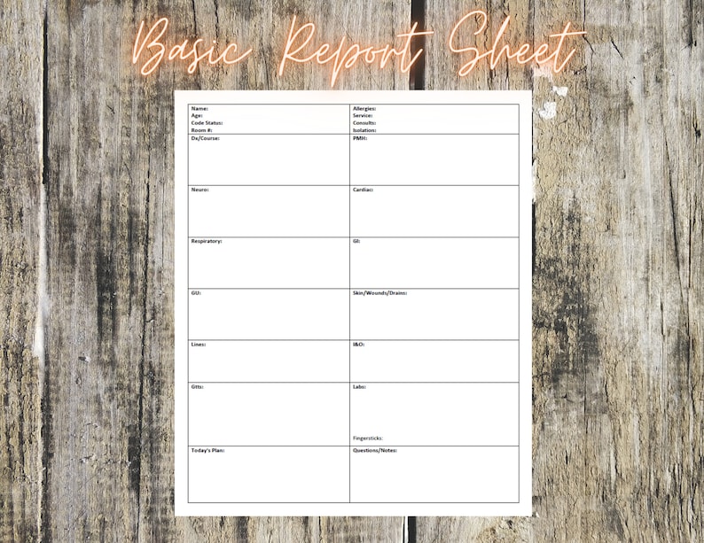 Basic Nursing Report Sheet - Etsy