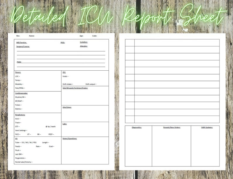 Detailed ICU Report Sheet - Etsy