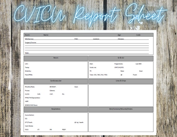 CVICU Report Sheet | Etsy