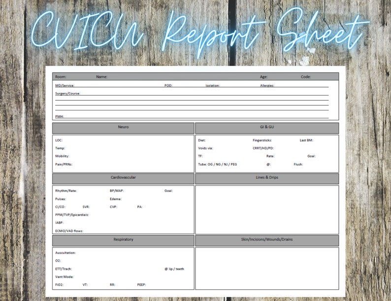 CVICU Report Sheet - Etsy