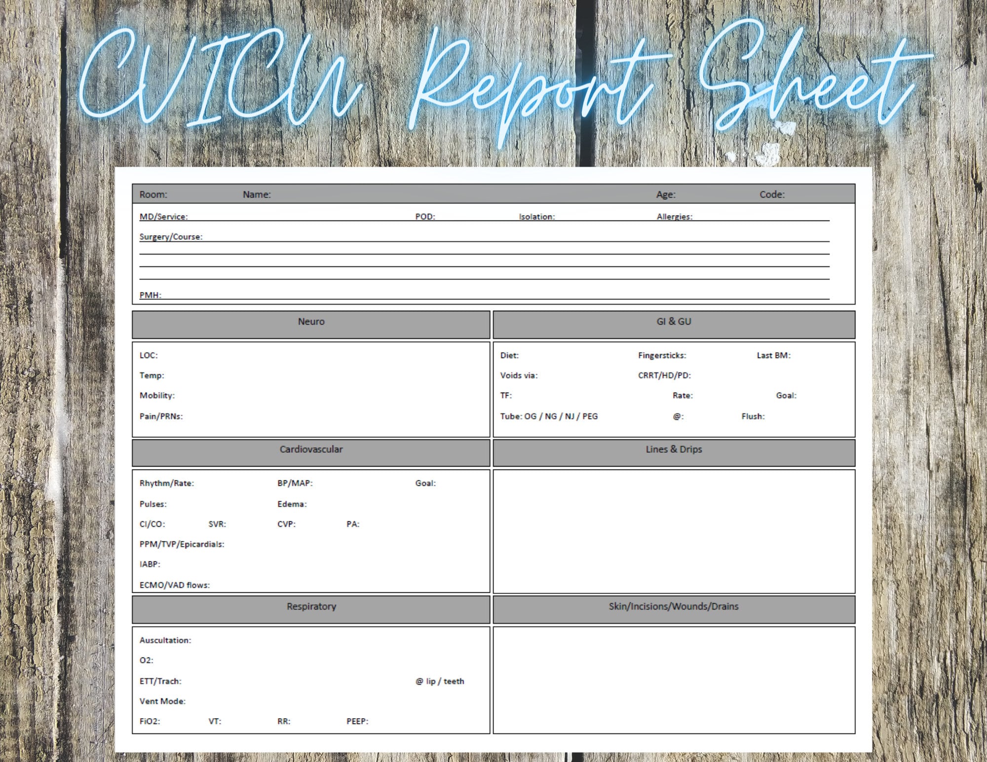 CVICU Report Sheet - Etsy