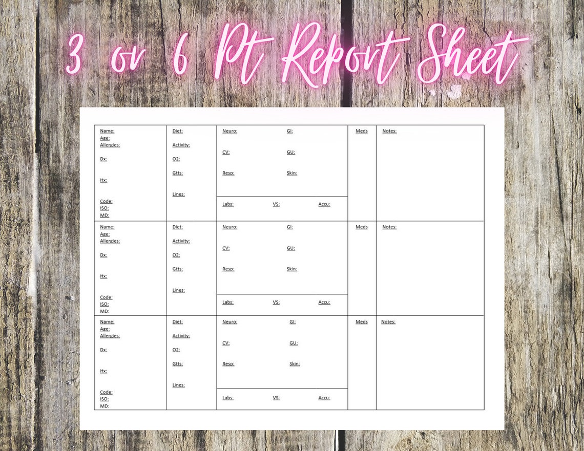3 or 6 Patient Report Sheet - Etsy
