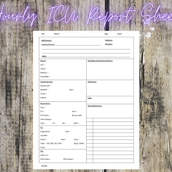 Detailed Icu Report Sheet - Etsy