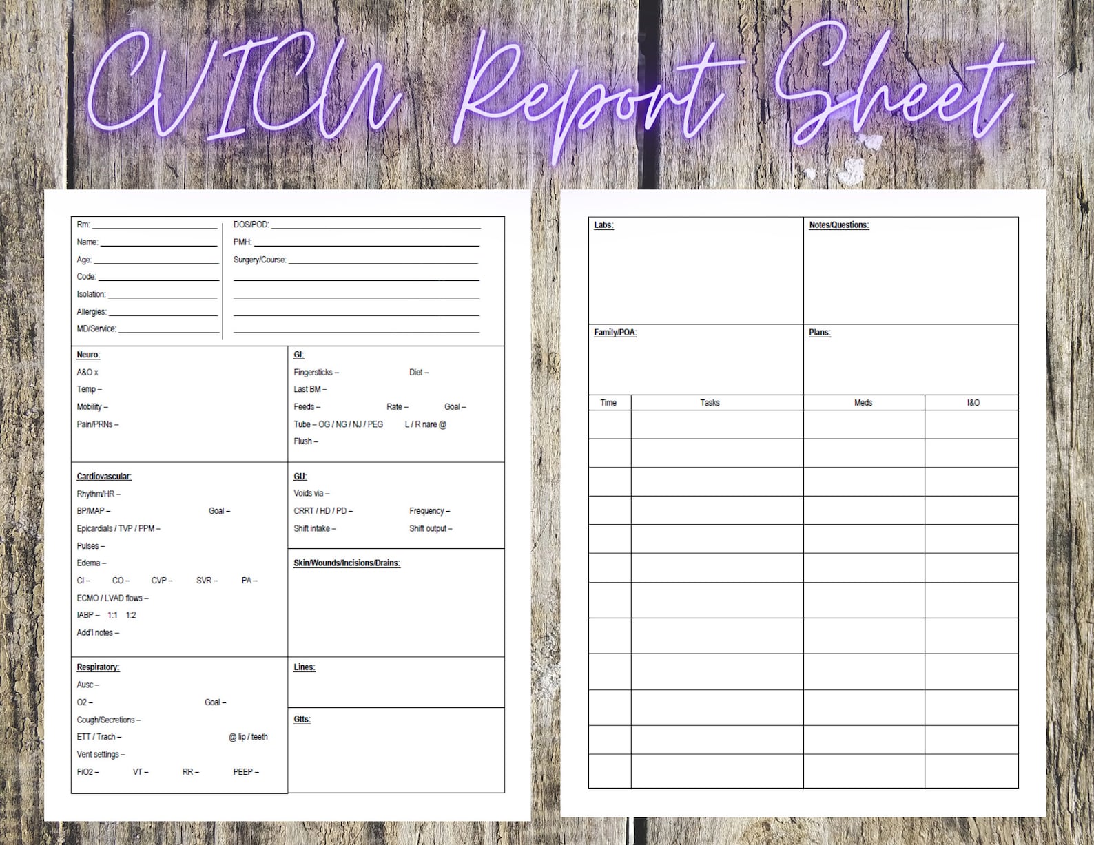 CVICU Report Sheet - Etsy