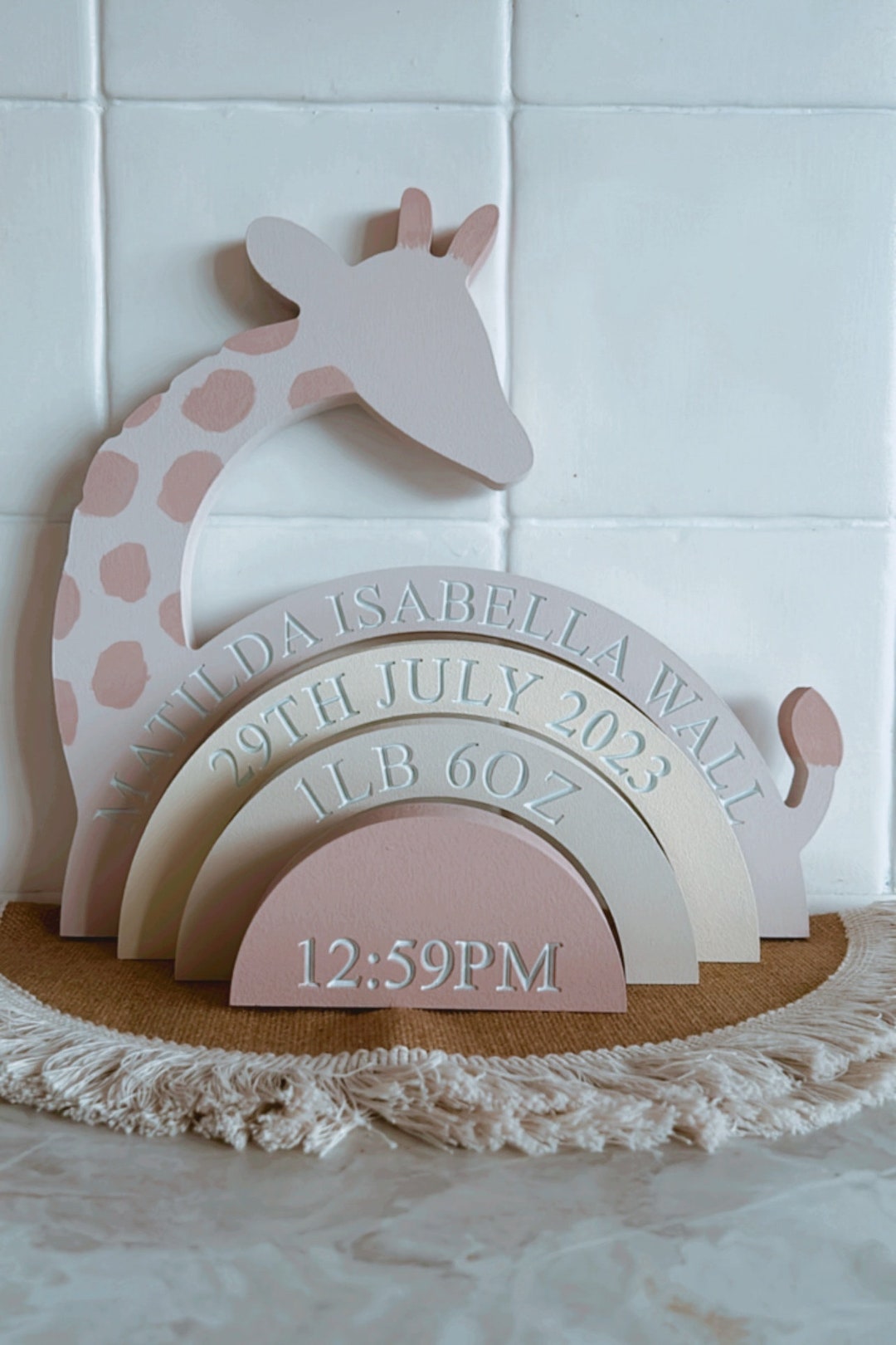 Personalised Wooden Giraffe Rainbow Stacker, New Baby Gift, Engraved ...