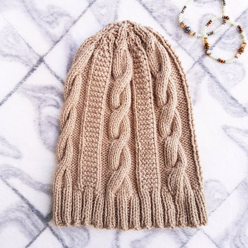 Beginner Knitting Pattern Beanie-the CABLES & LADDERS Beanie-easy Cable ...