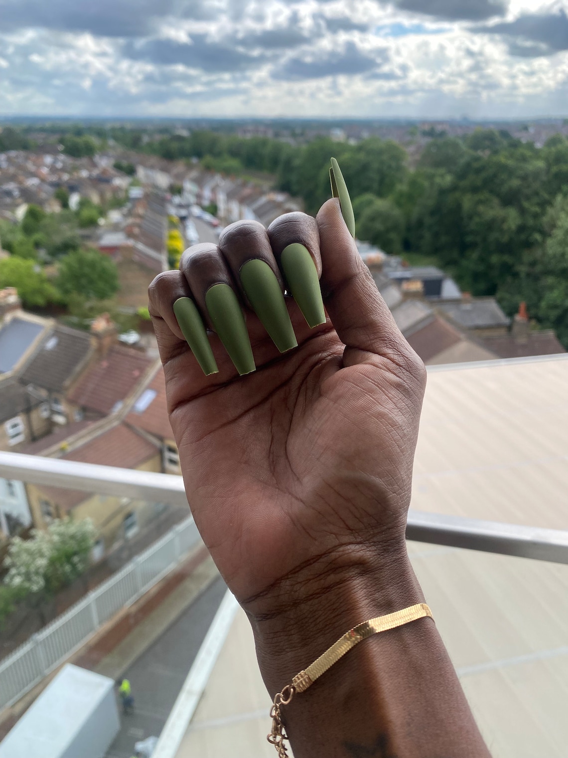 Military Matte Green Press on Nails With Sticky Tabs and Professional ...