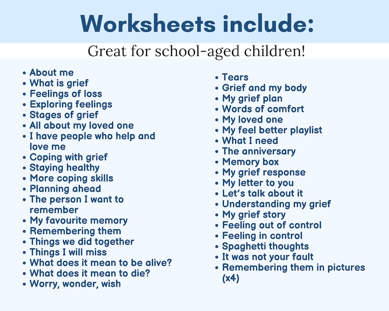 Kids Grief Worksheets, Grief and Loss Workbook, Grief Journal, Stages ...
