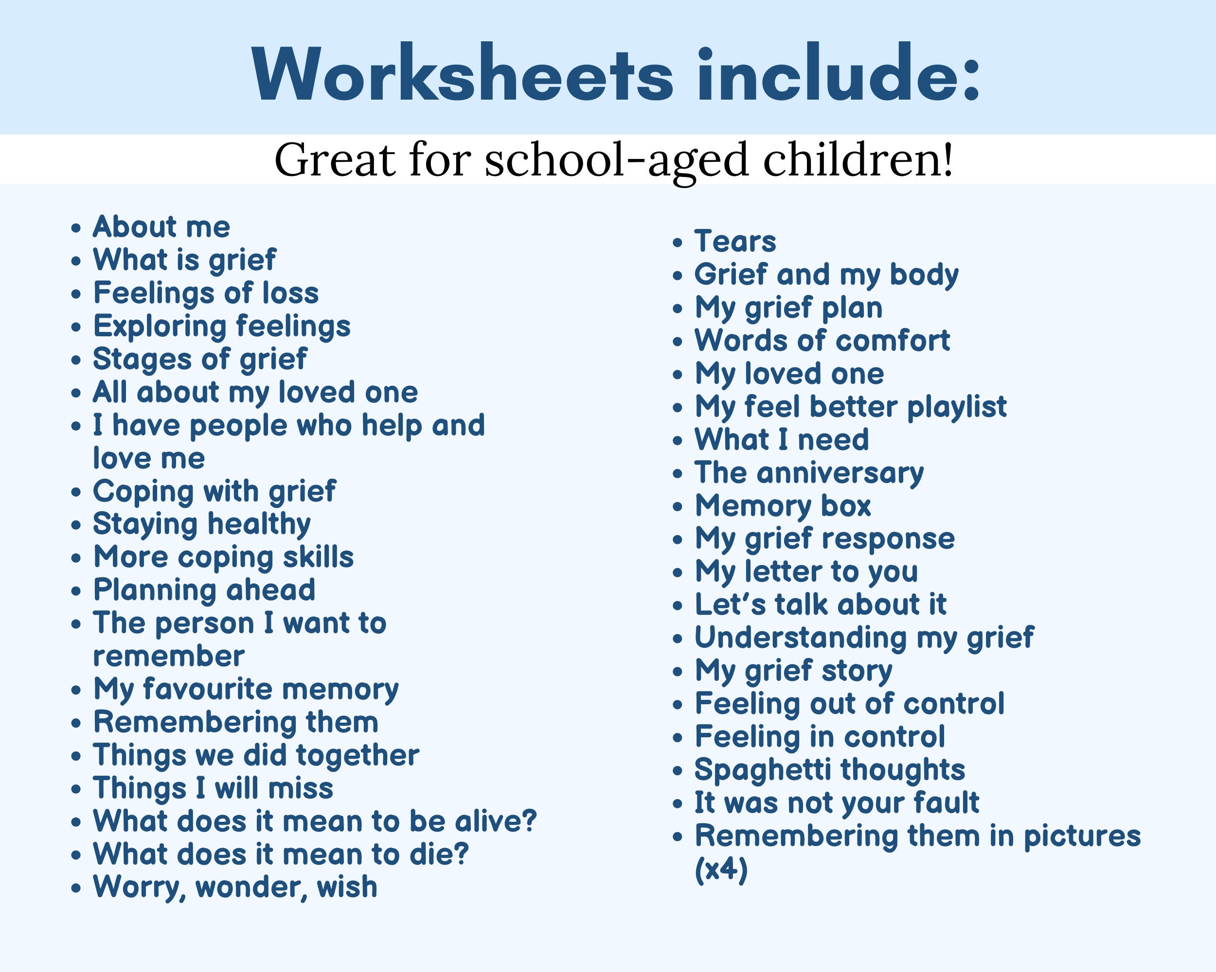 Kids Grief Worksheets, Grief and Loss Workbook, Grief Journal, Stages ...