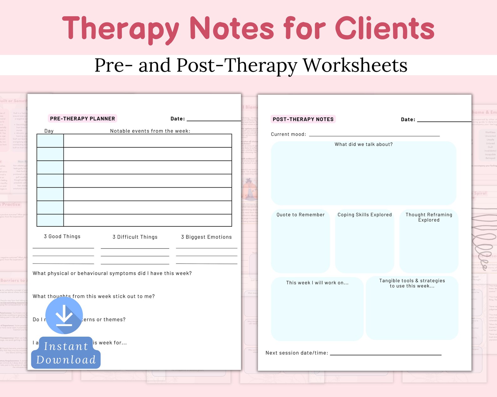 Therapy Note Template for Clients, Therapist Worksheet, Therapist ...