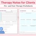 Therapy Note Template for Clients, Therapist Worksheet, Therapist ...