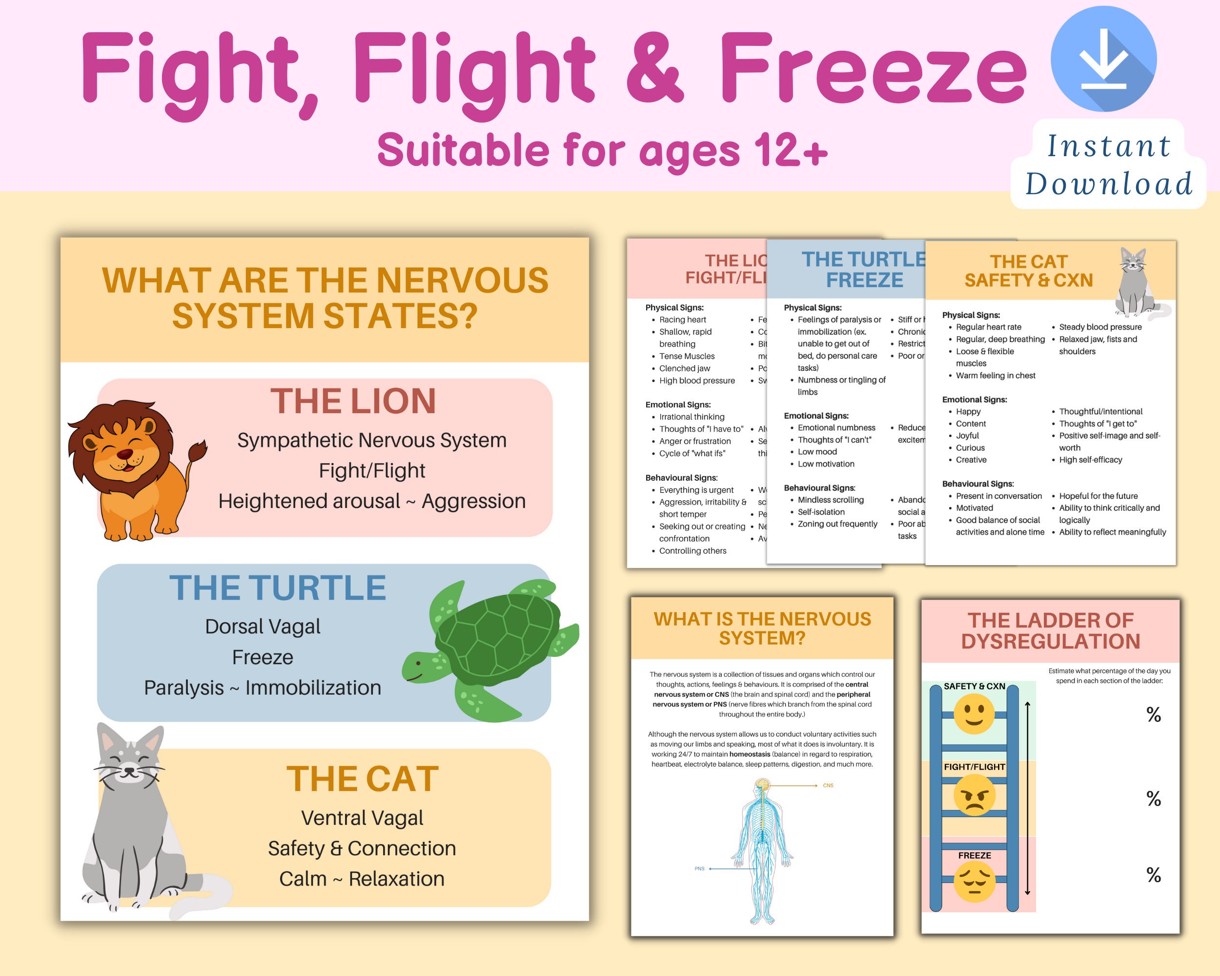 Fight Flight Freeze Response Resource, Therapy Worksheets, Trauma ...