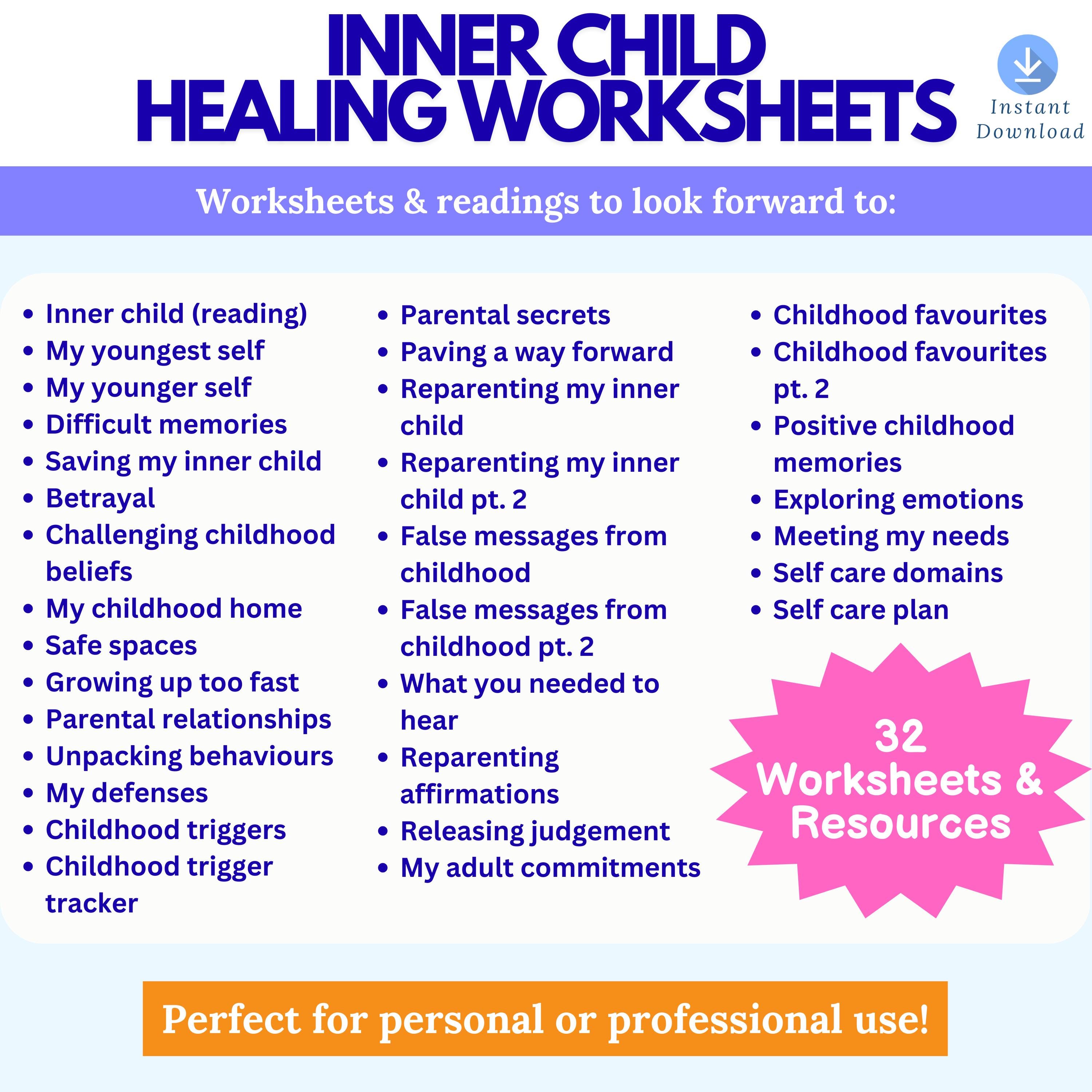 Inner Child Worksheets for Adults, Reparenting Inner Child, Attachment ...