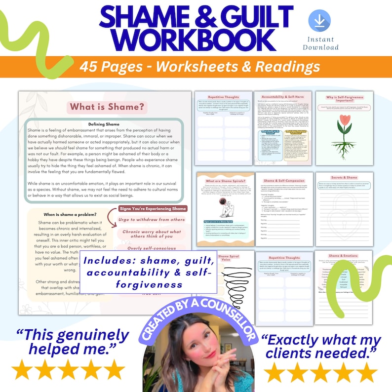 Shame Workbook, Shame Worksheets, Shame Spiral, Guilt Worksheet ...