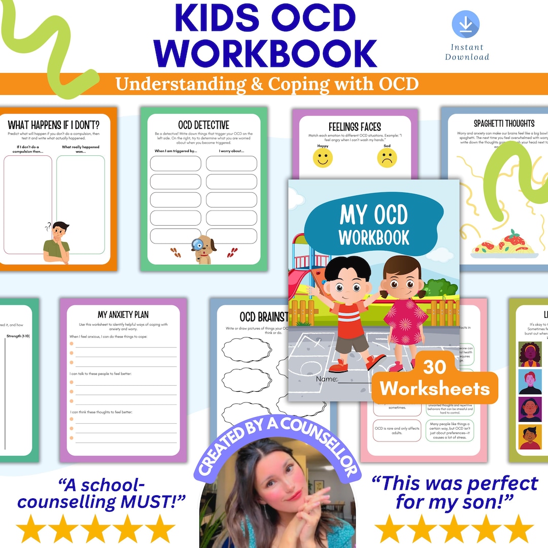 OCD Workbook for Kids, Obsessive Compulsive Disorder Worksheets, School ...