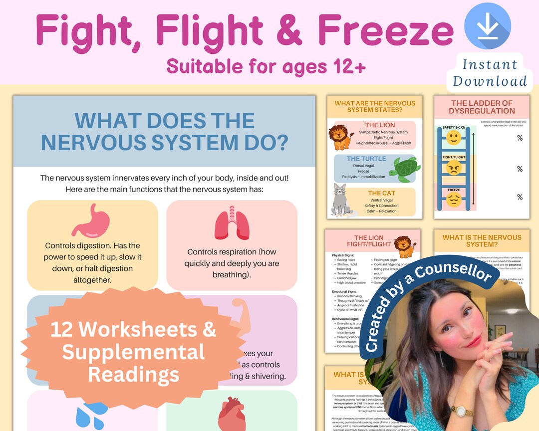 Fight Flight Freeze Response Resource, Therapy Worksheets, Trauma ...