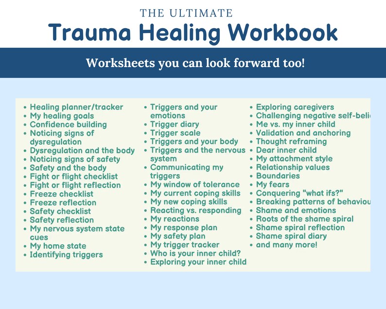 Trauma Healing Workbook | Trauma Therapy Worksheets, PTSD Worksheet ...