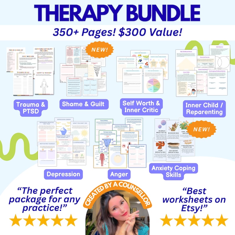 Therapy Worksheets Bundle, Trauma Healing, Inner Critic Worksheets ...