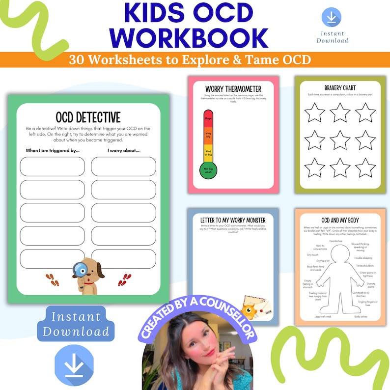 OCD Workbook for Kids, Obsessive Compulsive Disorder Worksheets, School ...