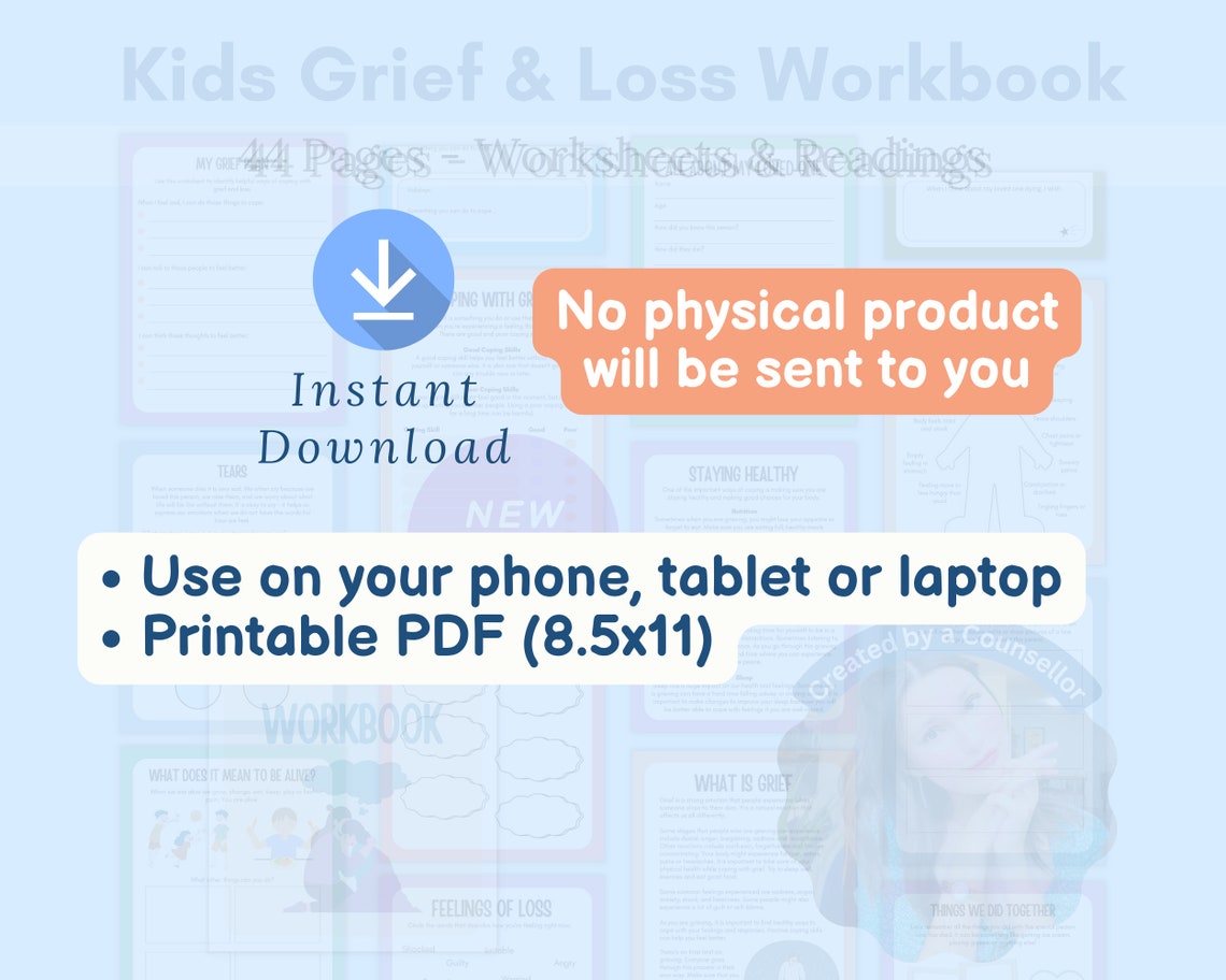 Kids Grief Worksheets, Grief and Loss Workbook, Grief Journal, Stages ...