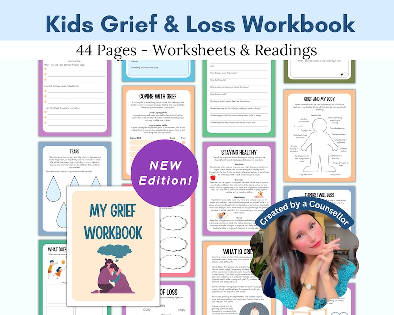 Kids Grief Worksheets, Grief and Loss Workbook, Grief Journal, Stages of Grief, Social Emotional ...