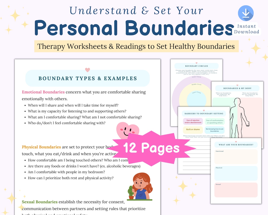 Personal Boundaries Worksheets, Therapy Worksheets, SEL, Social ...