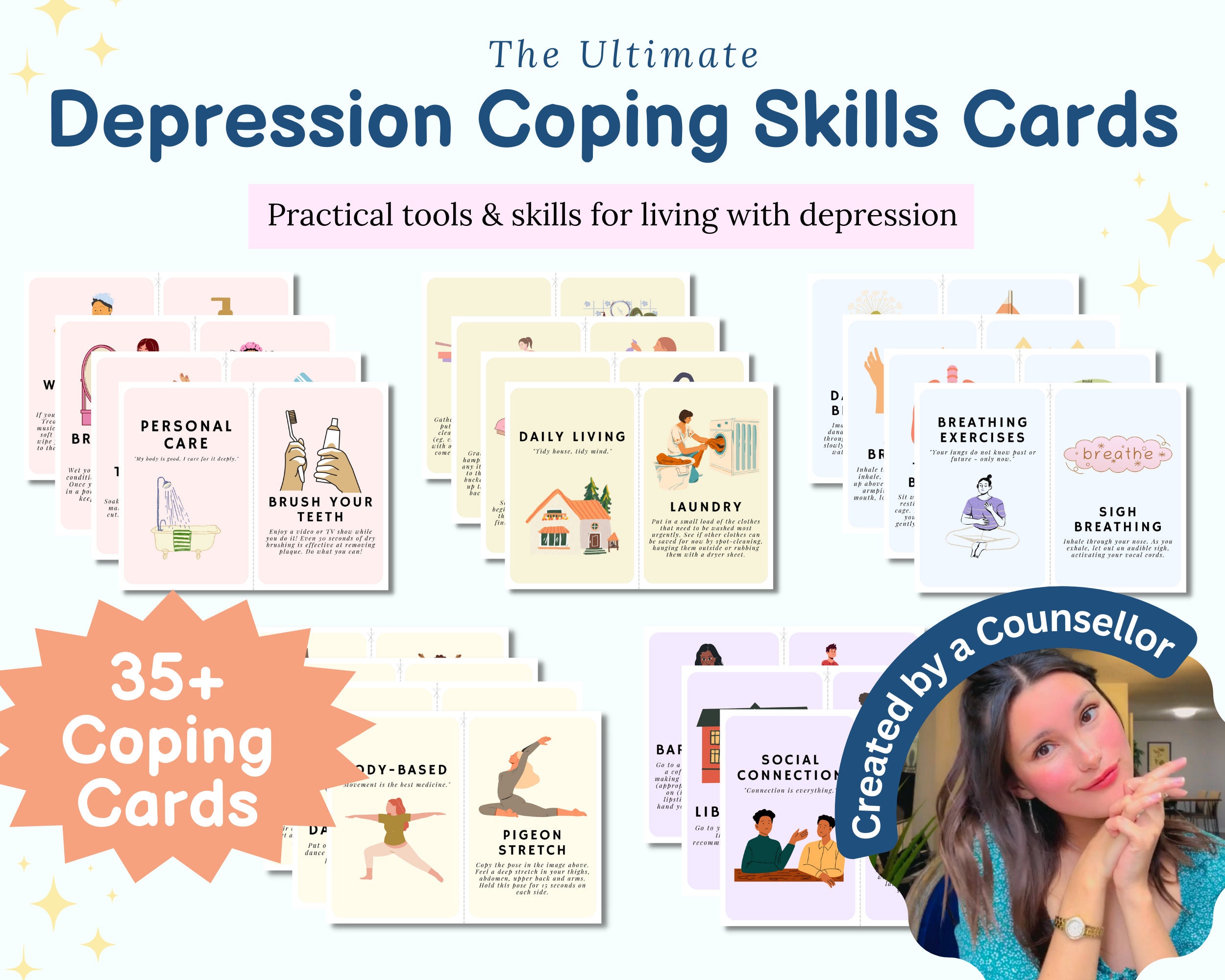 Depression Coping Skills Cards, Self-help, Self-efficacy, Therapy Tools ...