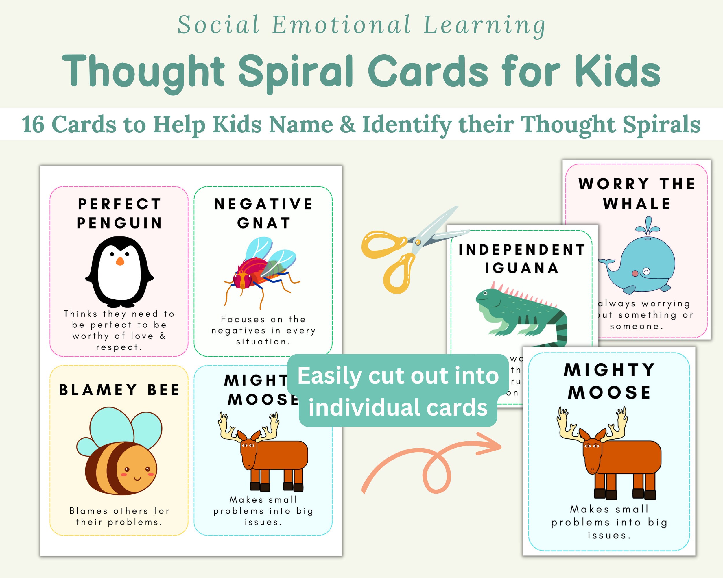 Thought Spiral Cards for Kids, School Counselling Resources, Social ...