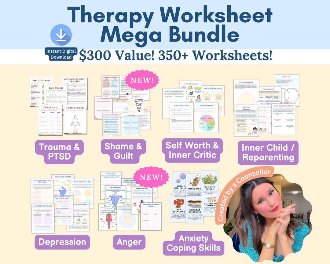 Therapy Worksheets Bundle, Trauma Healing, Inner Critic Worksheets ...