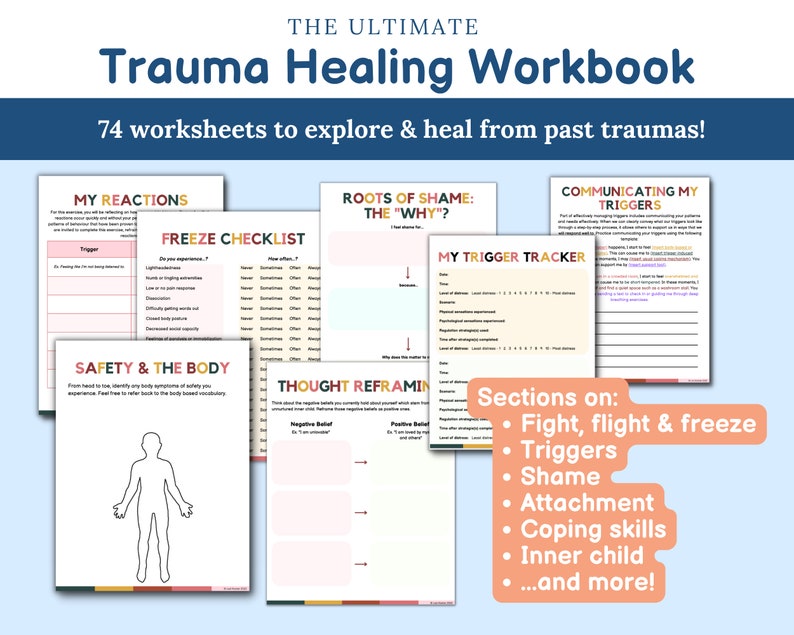 Trauma Healing Workbook | Trauma Therapy Worksheets, PTSD Worksheet ...