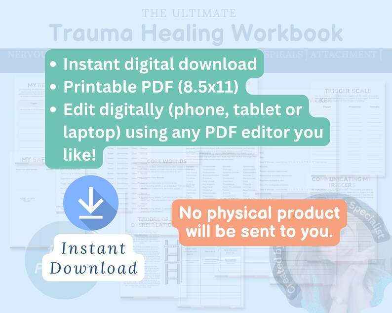 Trauma Healing Workbook | Trauma Therapy Worksheets, PTSD Worksheet ...