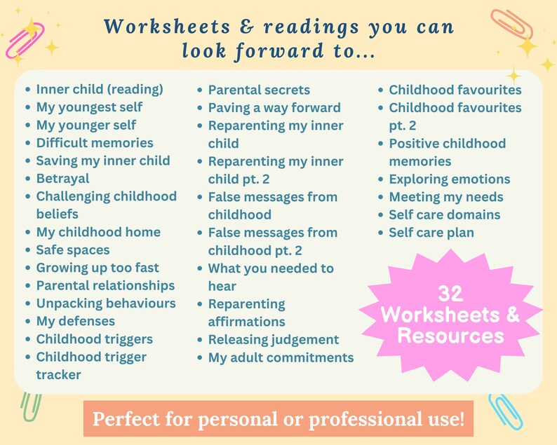 Inner Child Worksheets for Adults, Reparenting Inner Child, Attachment ...