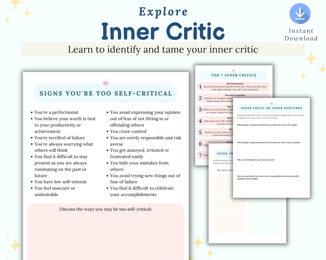 Self Esteem Worksheets Self Worth Worksheet, Inner Critic, Confidence Worksheets, Therapy ...