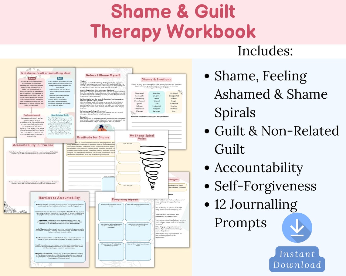 Shame Workbook, Shame Worksheets, Shame Spiral, Guilt Worksheet ...
