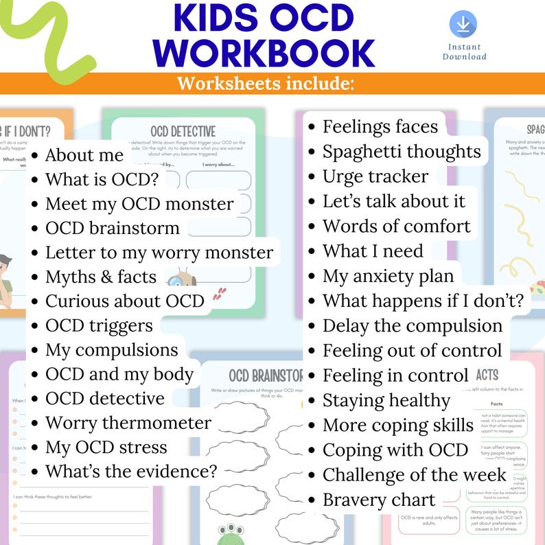 OCD Workbook for Kids, Obsessive Compulsive Disorder Worksheets, School ...