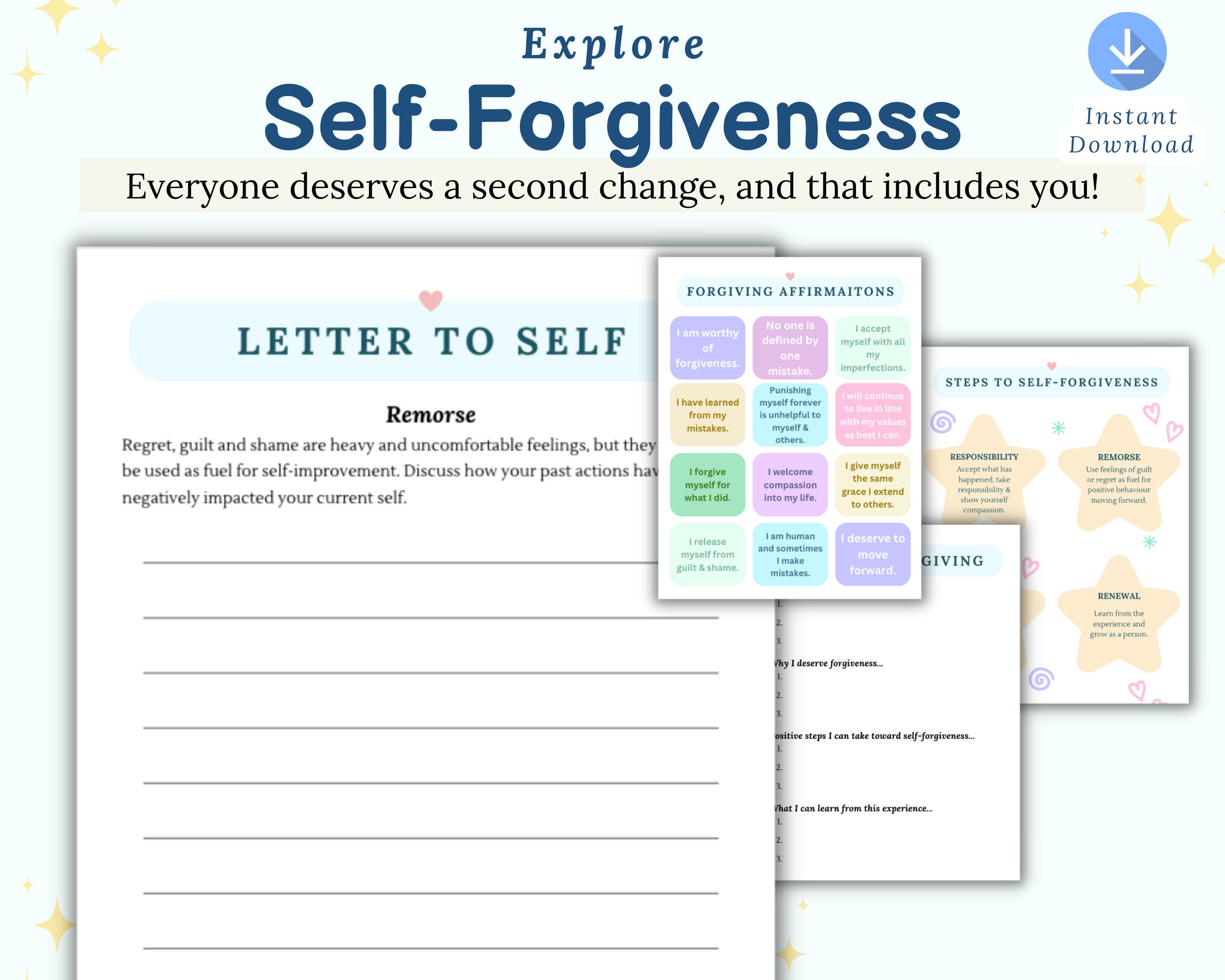 Self Esteem Worksheet Bundle Confidence Worksheets, Self Worth Journal ...