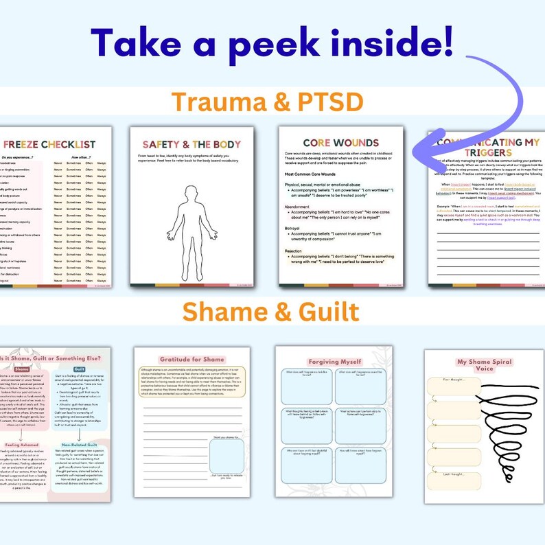 Therapy Worksheets Bundle, Trauma Healing, Inner Critic Worksheets ...