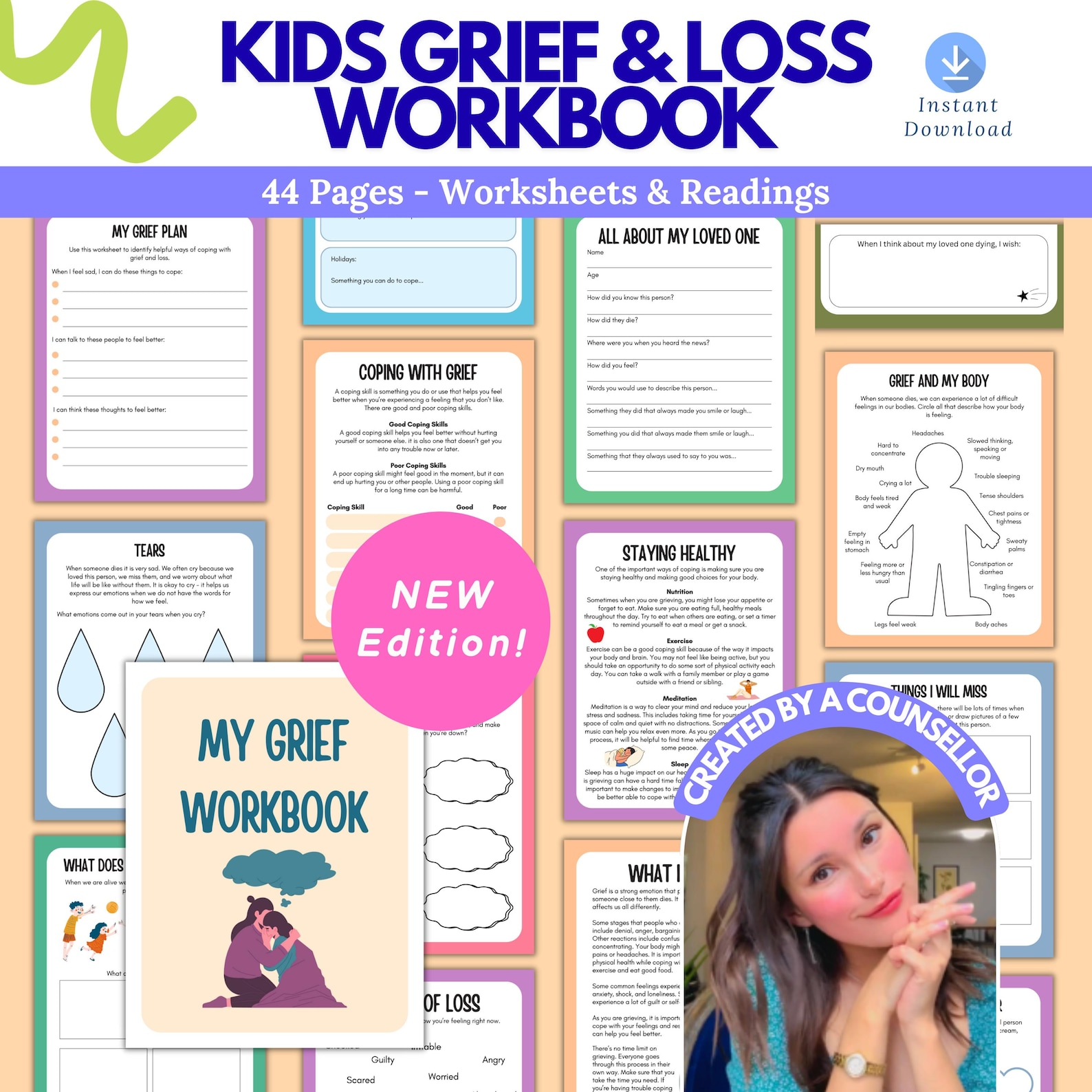 Kids Grief Worksheets, Grief and Loss Workbook, Grief Journal, Stages ...