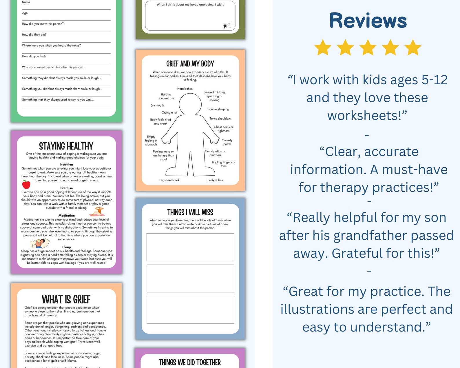 Kids Grief Worksheets, Grief and Loss Workbook, Grief Journal, Stages ...