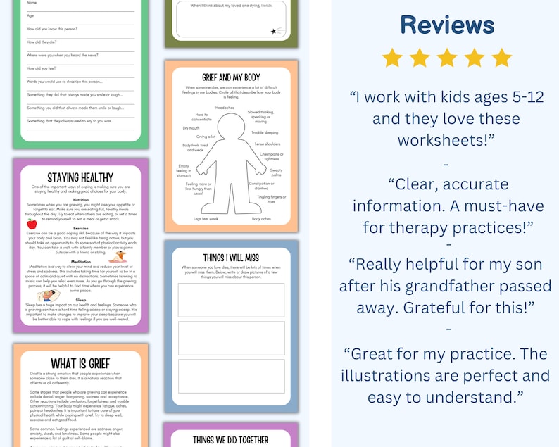 Kids Grief Worksheets, Grief and Loss Workbook, Grief Journal, Stages ...