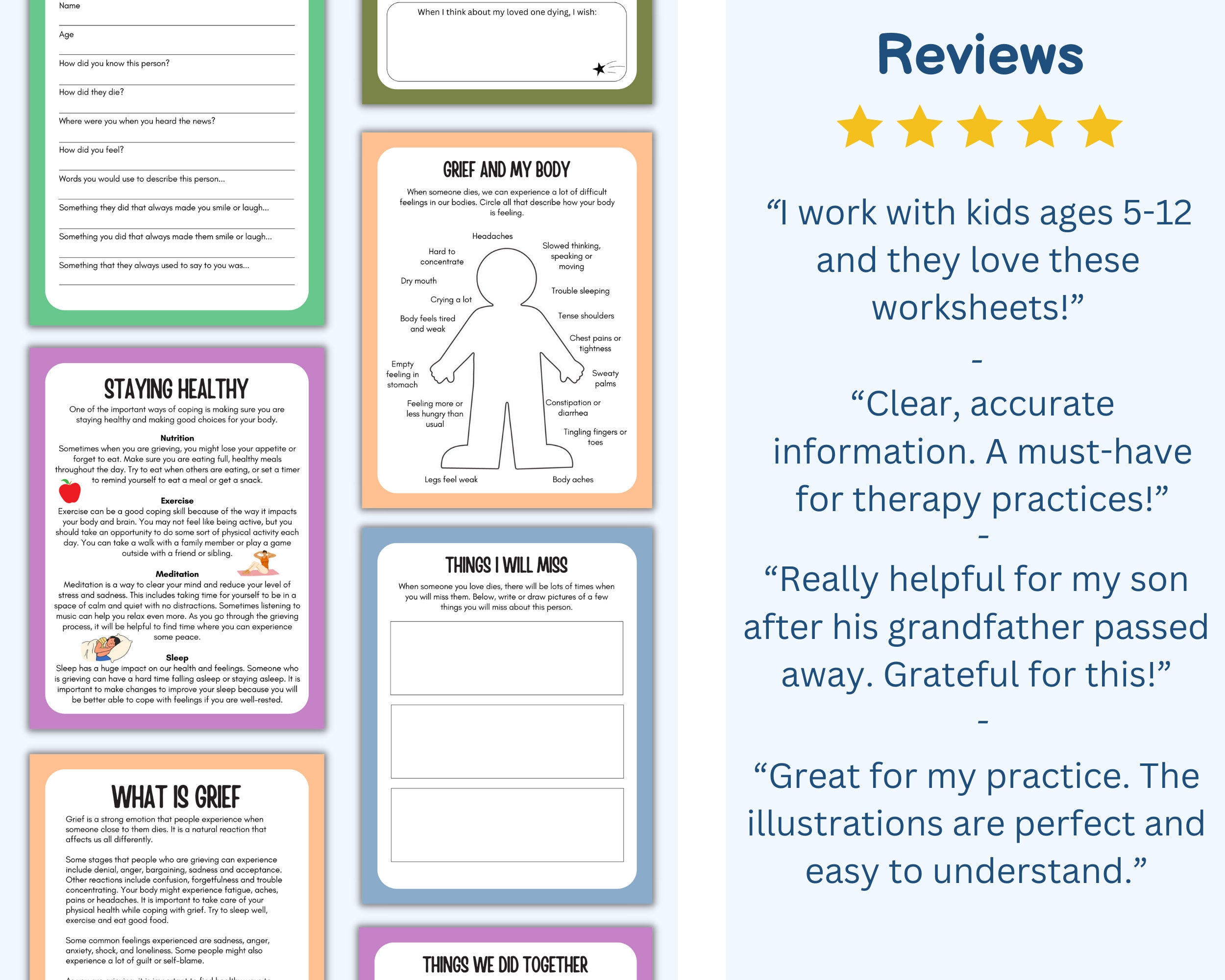 Kids Grief Worksheets, Grief and Loss Workbook, Grief Journal, Stages ...