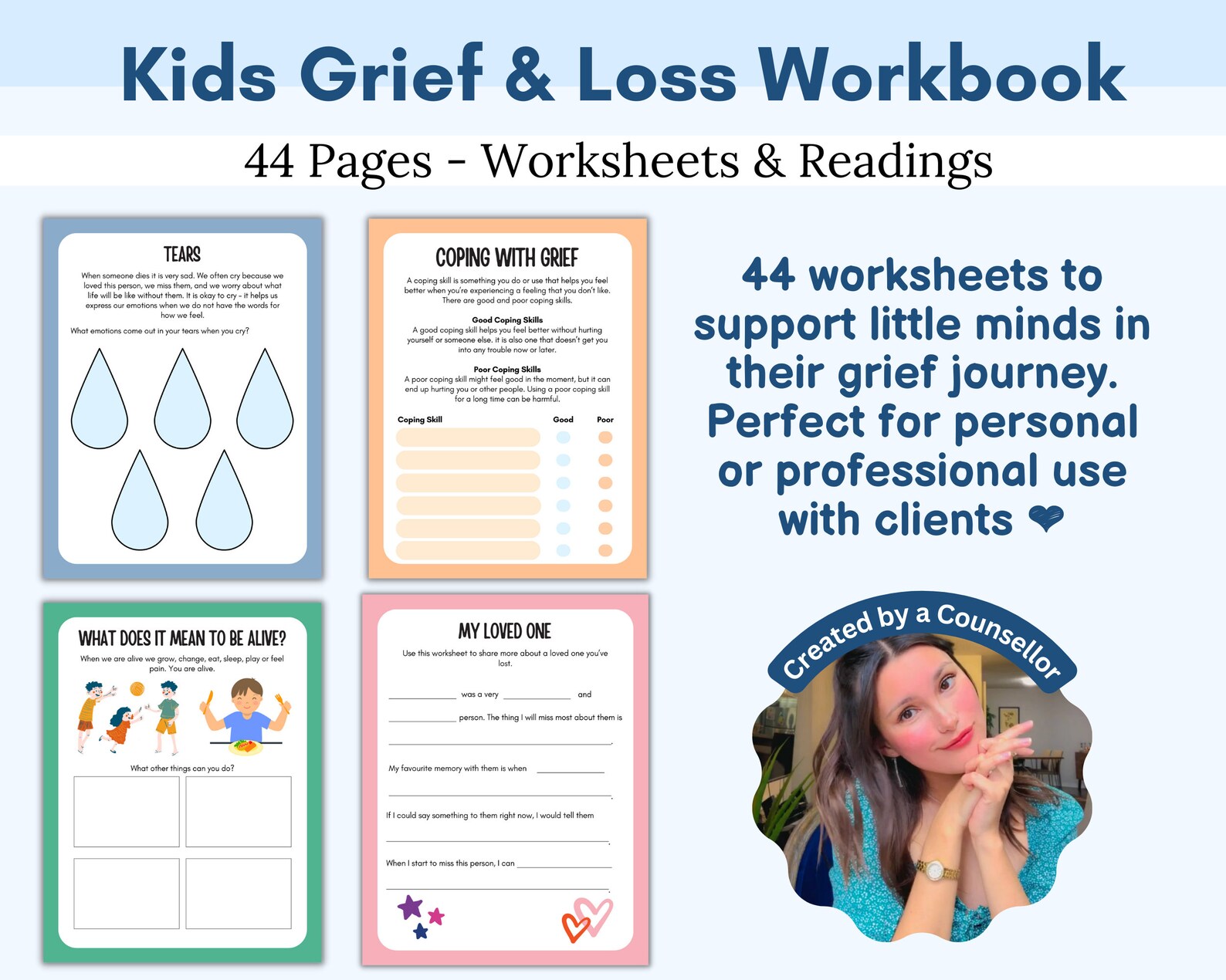 Kids Grief Worksheets, Grief and Loss Workbook, Grief Journal, Stages ...