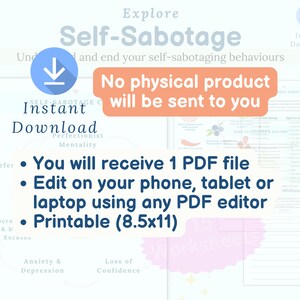 Self-sabotage Worksheets, Therapy Worksheets, CBT, DBT, Self Love, Self ...