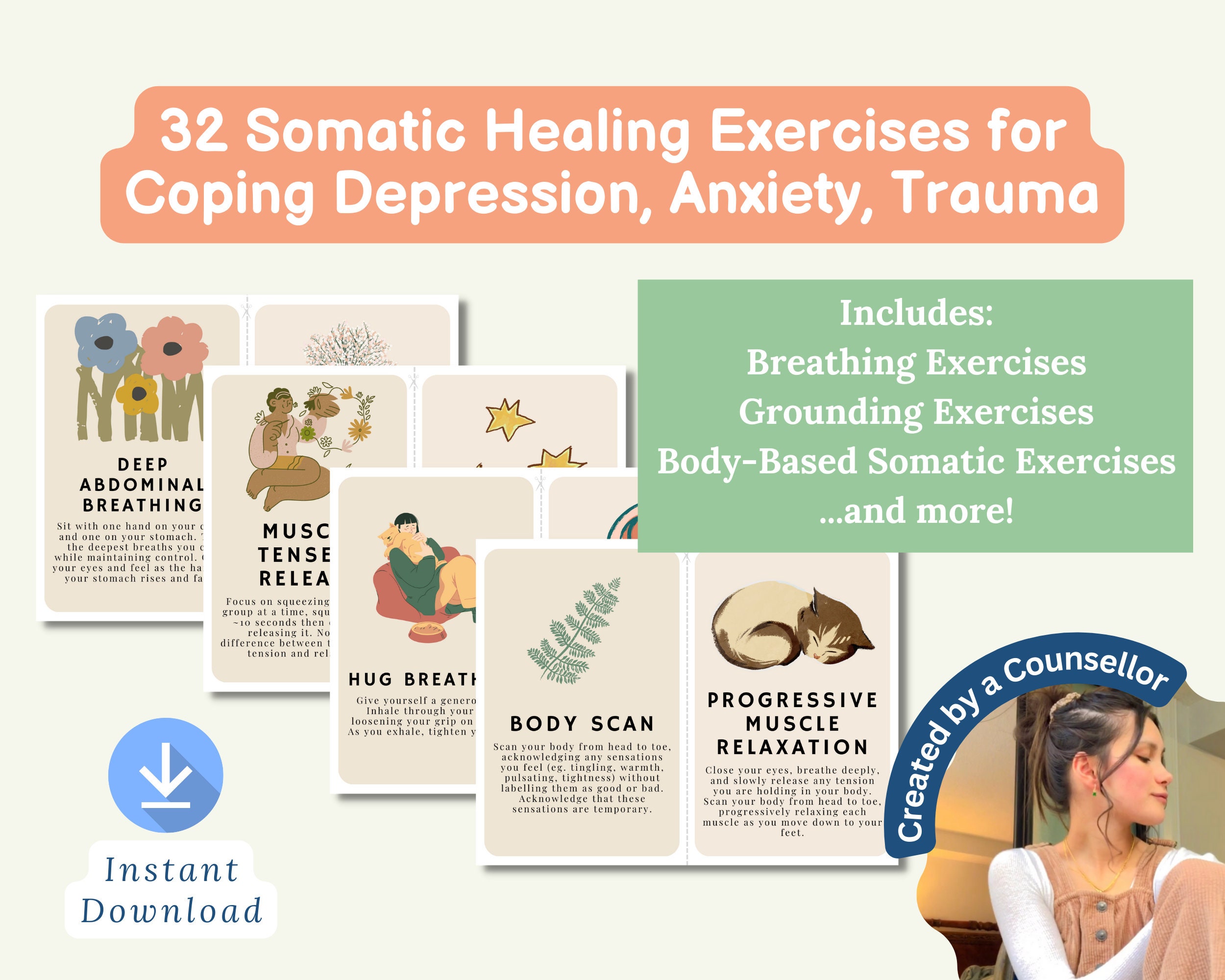 Somatic Therapy Exercise Cards, Vagus Nerve Stimulation, Anxiety ...