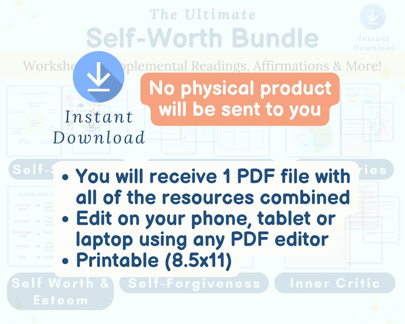 Self Esteem Worksheet Bundle Confidence Worksheets, Self Worth Journal ...