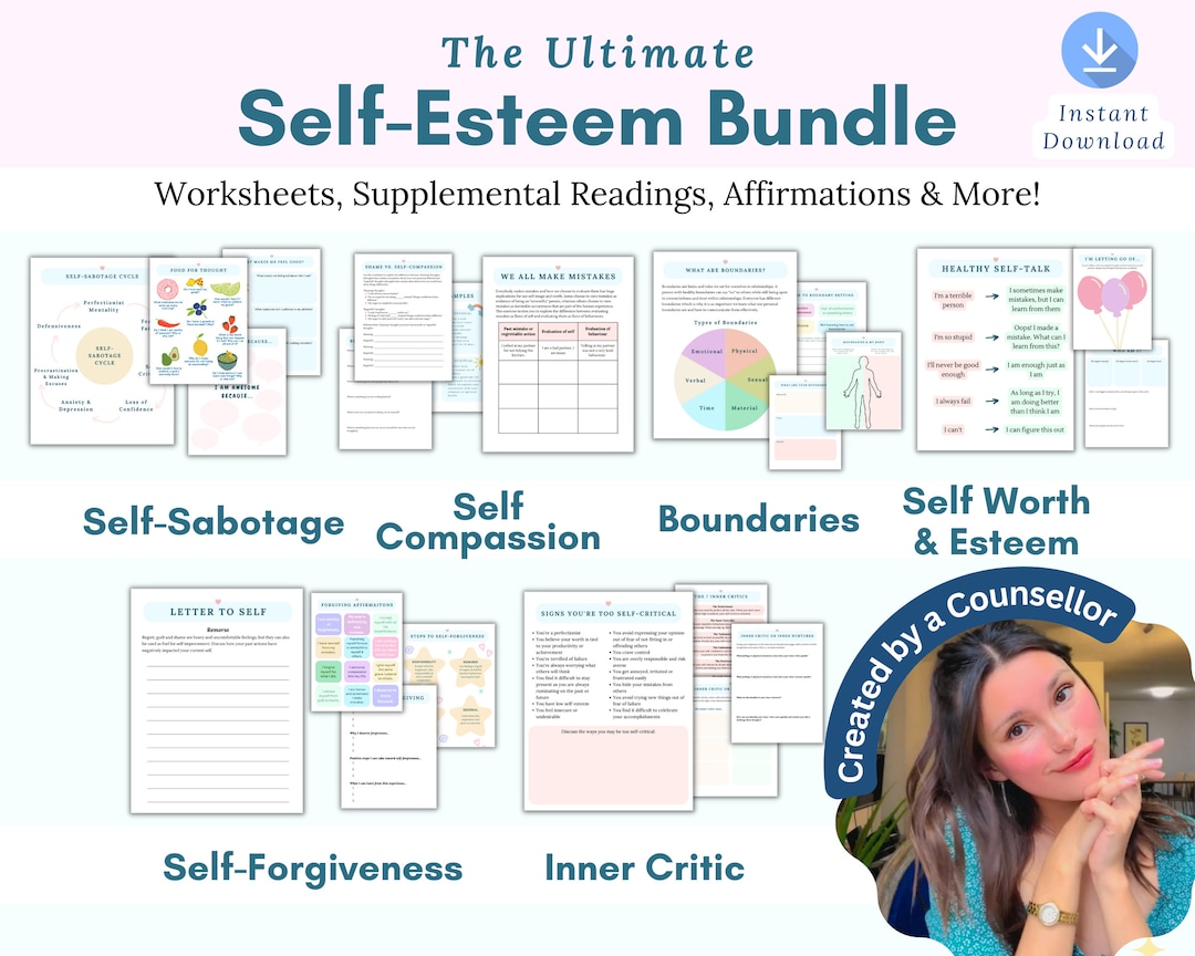 Self Esteem Worksheet Bundle | Confidence Worksheets, Self Worth ...