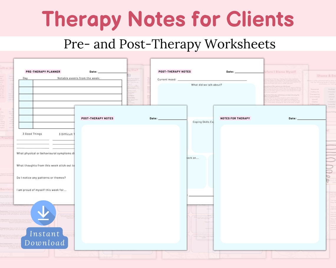 Therapy Note Template for Clients, Therapist Worksheet, Therapist ...