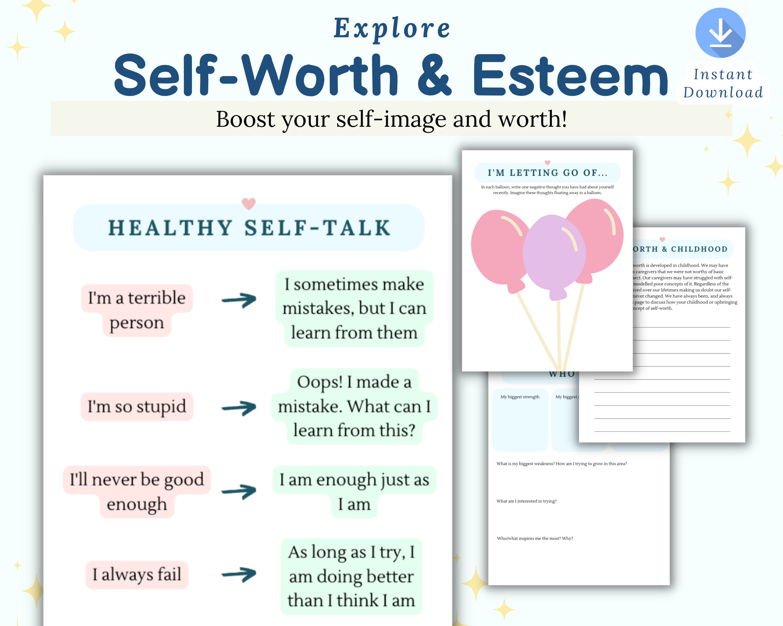 Self Esteem Worksheet Bundle Confidence Worksheets, Self Worth Journal ...