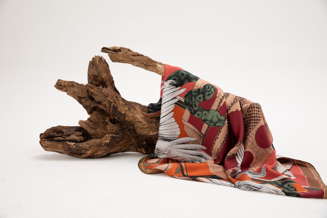 Animal Sketch Shawl, Silk Twill Large Scarf, Women Headscarf ...