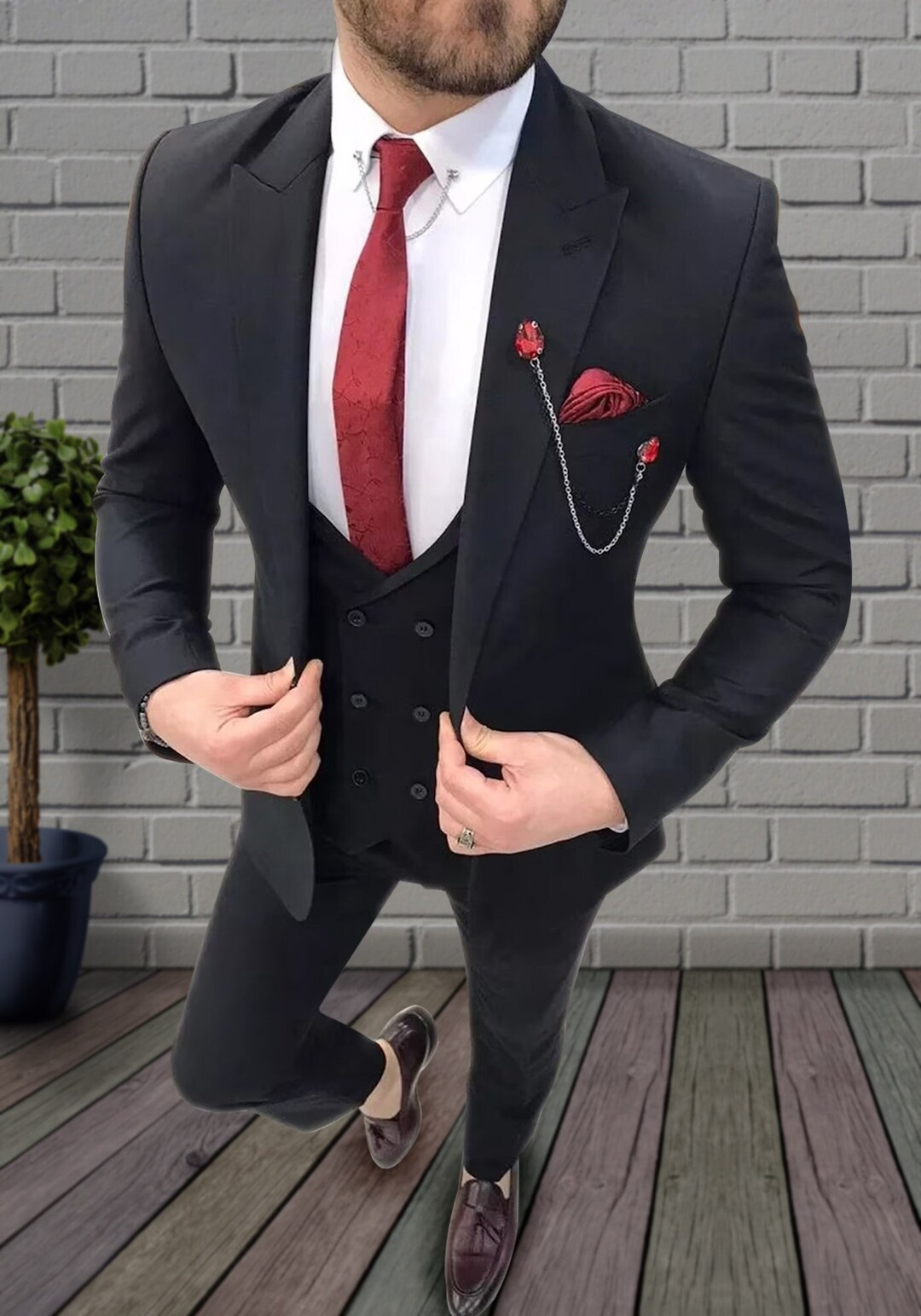 Men's Black 3 Piece Date Night Full Set Suit Slim Fit - Etsy